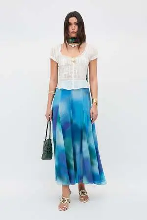 Rixo Billy Jessica Alexandra Georgette Midi Skirt - Blue