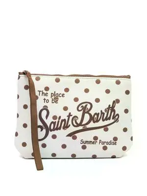 MC2 SAINT BARTH Polka Dot Logo-Print Clutch Bag Neutrals