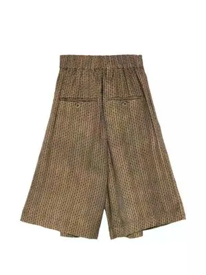 UMA WANG Geometric-print Pleated Shorts - Brown