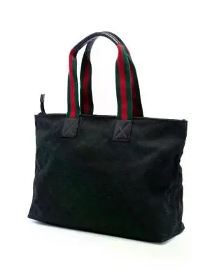 Gucci Gg Canvas Web Tote Bag - Black