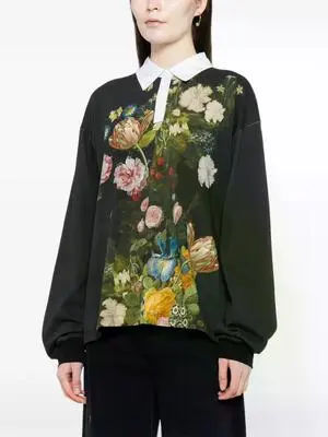 Cynthia Rowley Floral-print Polo Collar Sweatshirt
