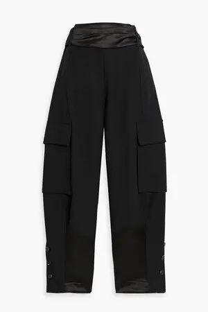 Brunello Cucinelli Cropped Satin-trimmed Cotton And Linen-blend Twill Tapered Pants - Black