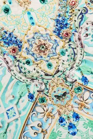 Camilla Embellished Printed Silksatin Top - Mint