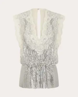 Rabanne Lace-trimmed Chainmail Mesh Top