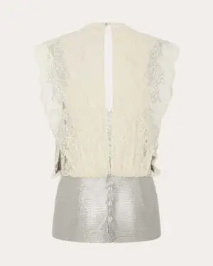 Rabanne Lace-trimmed Chainmail Mesh Top