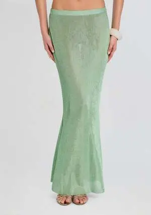 SEROYA Harmony Metallic Knit Skirt - Sage
