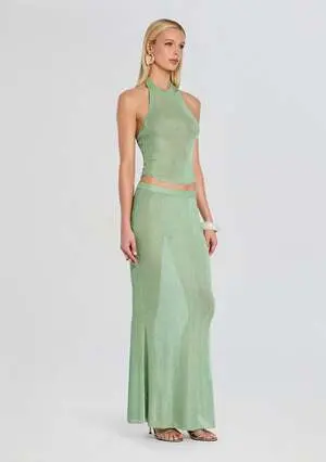 SEROYA Harmony Metallic Knit Skirt - Sage