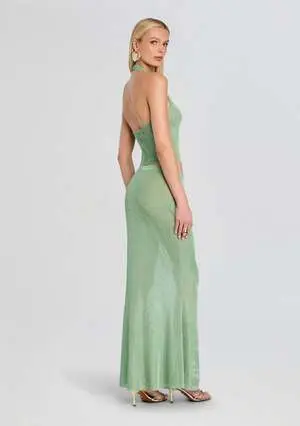 SEROYA Harmony Metallic Knit Skirt - Sage
