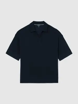 REISS Merino Wool Relaxed Polo Jumper - Navy