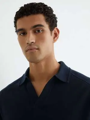 REISS Merino Wool Relaxed Polo Jumper - Navy