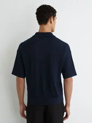 REISS Merino Wool Relaxed Polo Jumper - Navy