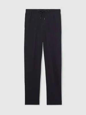 REISS Gerrard Tailored Fit Textured Jersey Drawstring Suit Trousers - Navy