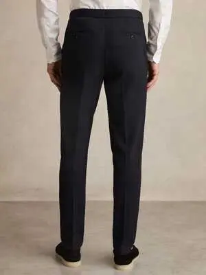 REISS Gerrard Tailored Fit Textured Jersey Drawstring Suit Trousers - Navy
