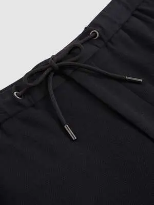 REISS Gerrard Tailored Fit Textured Jersey Drawstring Suit Trousers - Navy