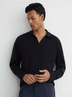 REISS Longthorpe Merino Wool Open-collar Polo Jumper