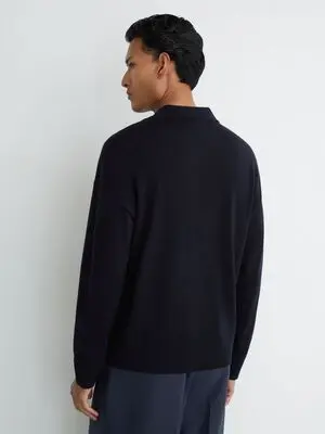 REISS Longthorpe Merino Wool Open-collar Polo Jumper