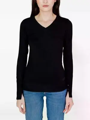 Guess Buttoned-cuff V-neck Sweater - Black