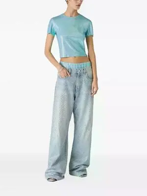 Casablanca Crystal-embellished Monogram Baggy Jeans - Blue