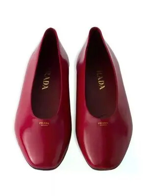 Prada Brushed Leather Ballerinas - Red