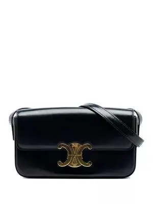 Celine Shiny Calfskin Triomphe Claude Shoulder Bag - Black