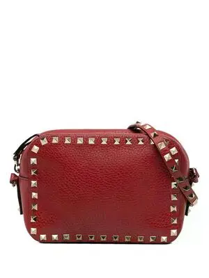 Valentino Garavani Grainy Calfskin Rockstud Camera Crossbody Bag - Red