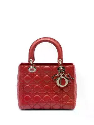 Dior 2017 Medium Lambskin Cannage Lady Satchel - Red
