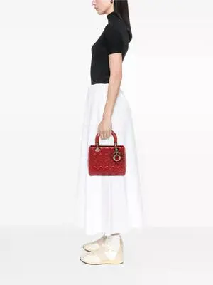 Dior 2017 Medium Lambskin Cannage Lady Satchel - Red