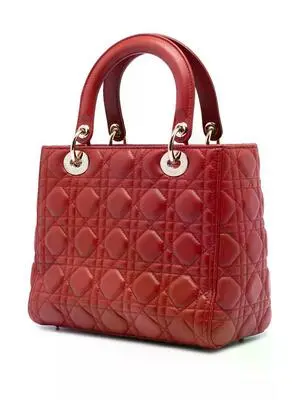 Dior 2017 Medium Lambskin Cannage Lady Satchel - Red
