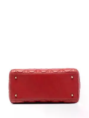 Dior 2017 Medium Lambskin Cannage Lady Satchel - Red