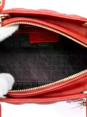 Dior 2017 Medium Lambskin Cannage Lady Satchel - Red