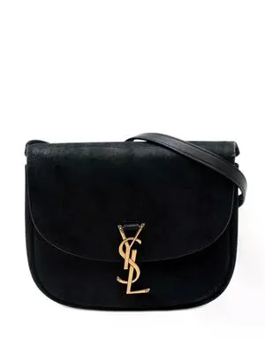 Saint Laurent Medium Croc Embossed Nubuck Monogram Kaia Crossbody Bag - Black
