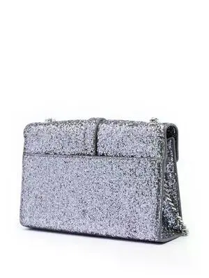 Saint Laurent Glitter Galactica Leather Monogram Envelope Chain Wallet - Silver