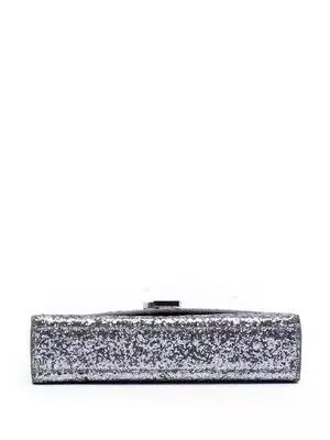 Saint Laurent Glitter Galactica Leather Monogram Envelope Chain Wallet - Silver