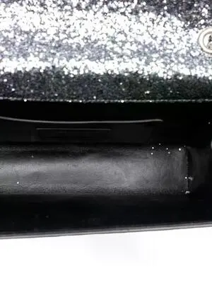 Saint Laurent Glitter Galactica Leather Monogram Envelope Chain Wallet - Silver