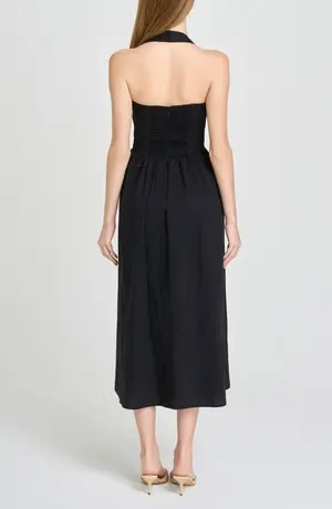 WAYF Camellia Halter Neck Midi Dress - Black