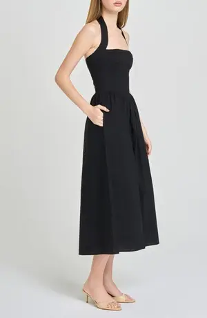 WAYF Camellia Halter Neck Midi Dress - Black