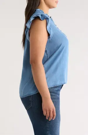 Caslon Flutter Sleeve Popover Chambray Top - Medium Wash