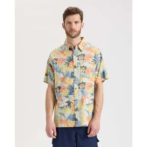 SALT LIFE Retro Tropical Tuna Woven Short Sleeve Shirt - Green