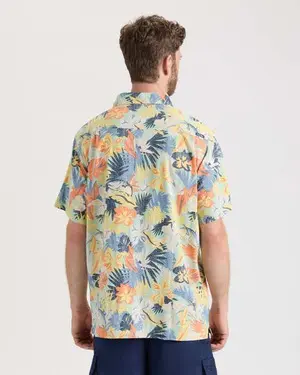 SALT LIFE Retro Tropical Tuna Woven Short Sleeve Shirt - Green