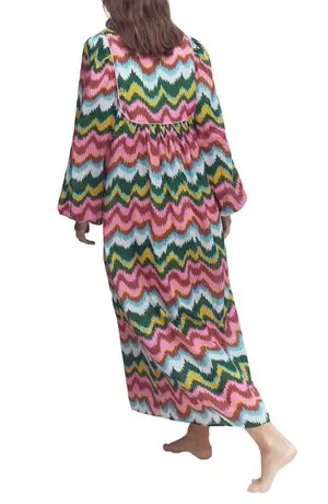 Boden Boho Print Tie Neck Cotton Kaftan Midi Dress