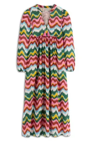 Boden Boho Print Tie Neck Cotton Kaftan Midi Dress