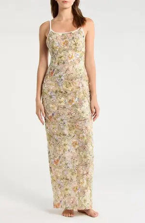 KILO BRAVA Embroidered Sequin Nightgown - Champagne Sparkle