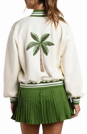 La Blanca Palm Embroidered Bomber Jacket