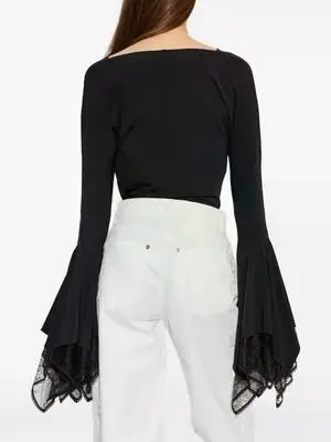 Blumarine Lace-trimmed Bell-sleeve Bodysuit