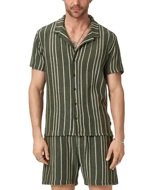 John Varvatos Elias Short Sleeve Vertical Texture Shirt - Moss