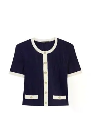 Maje Ribbed Contrast-trim Cropped Cardigan