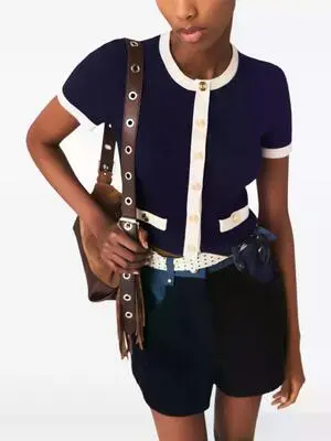 Maje Ribbed Contrast-trim Cropped Cardigan
