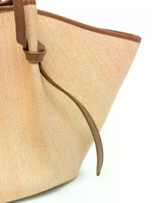 Yuzefi Large Mochi Woven Tote Bag With Leather Trim - Neutrals