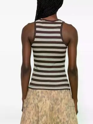 GANNI Striped Ribbed-knit Tank Top - Brown