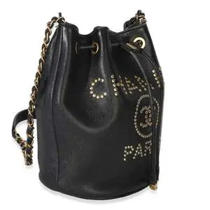 Chanel Caviar Studded Deauville Drawstring Bucket Bag